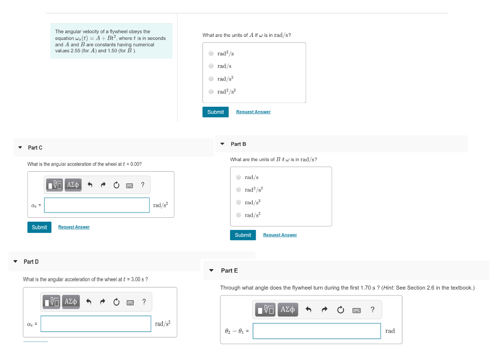 Solved What are the units of A if w is in rad/s? The angular | Chegg.com