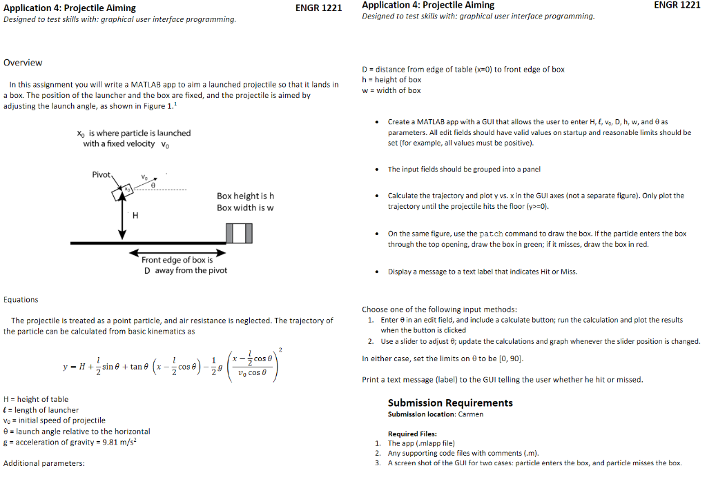 ENGR 1221 ENGR 1221 Application 4: Projectile Aiming | Chegg.com