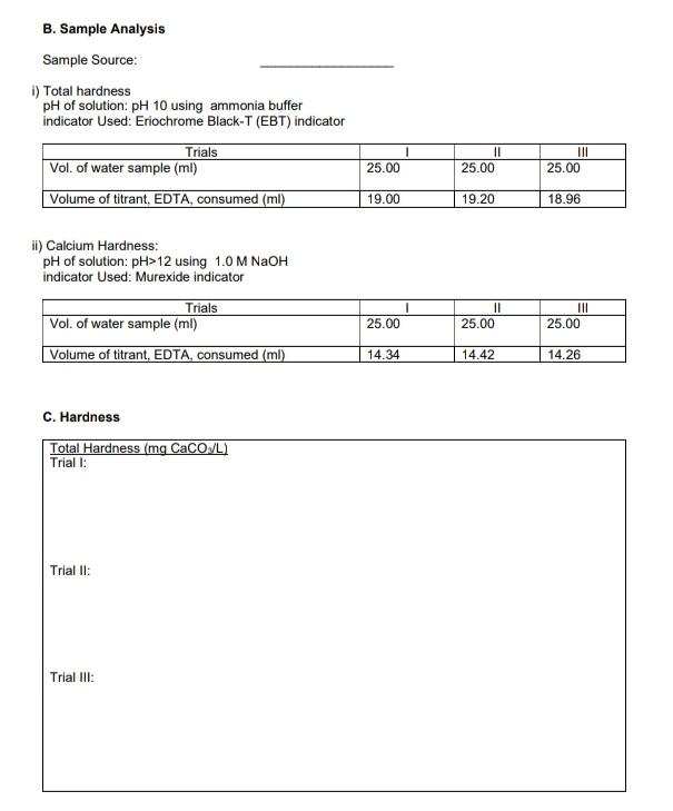 Solved C. Data and Results Standardization of EDTA Solution | Chegg.com