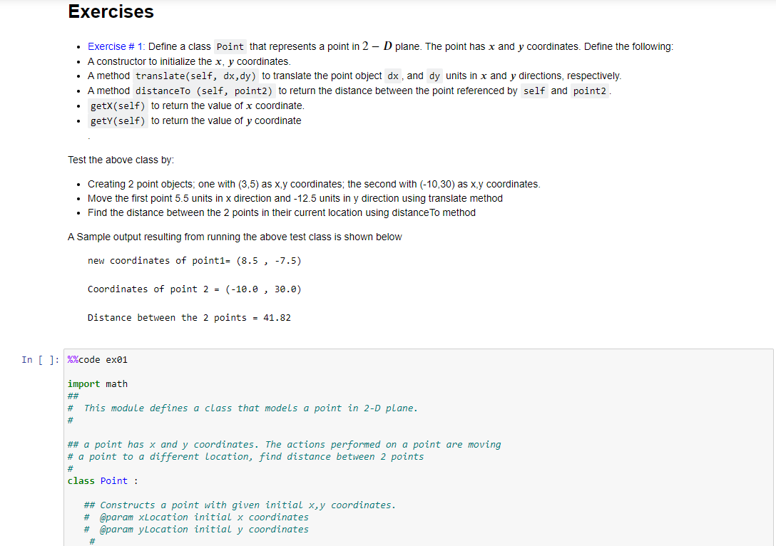 Solved Exercises • Exercise # 1: Define a class Point that | Chegg.com