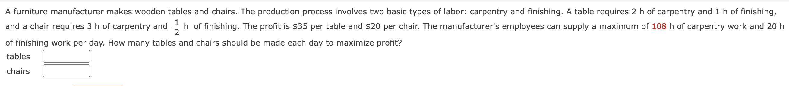 Solved of finishing work per day. How many tables and chairs | Chegg.com