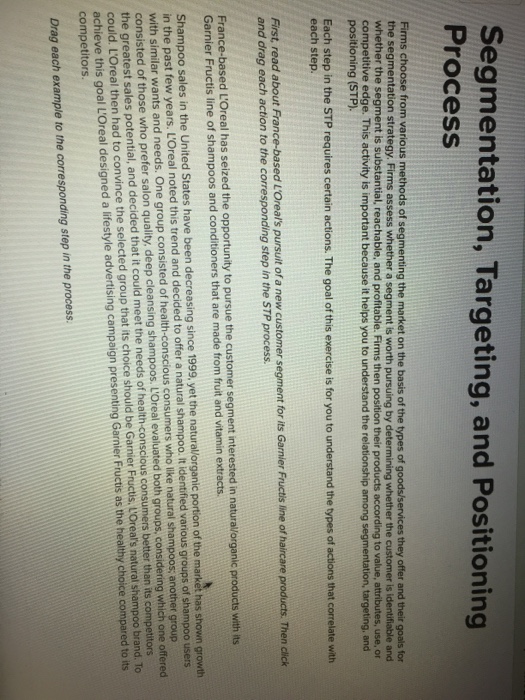 Solved Segmentation, Targeting, and Positioning Process s | Chegg.com