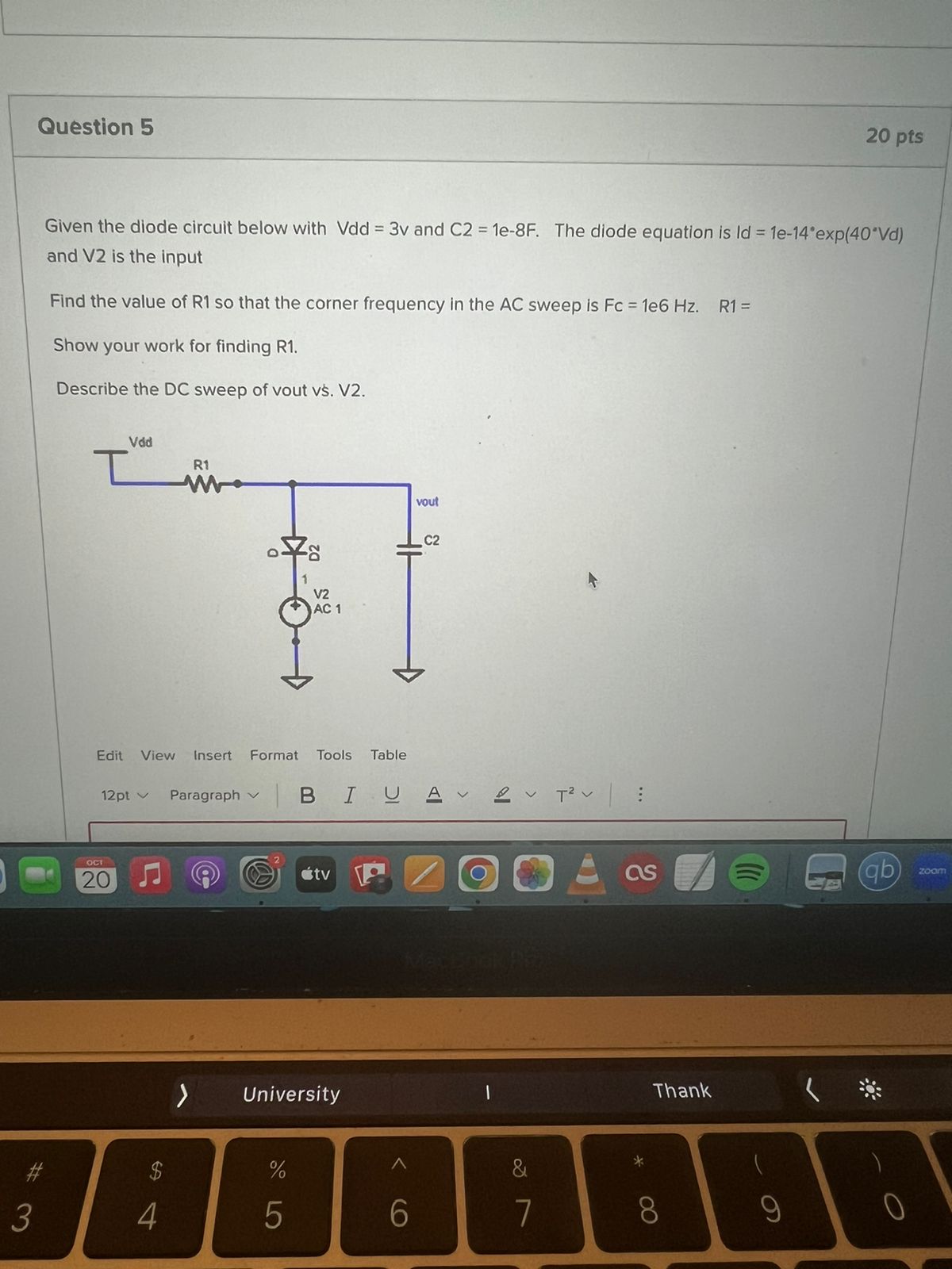 Solved Given the diode circuit below with Vdd = 3v and C2 = | Chegg.com