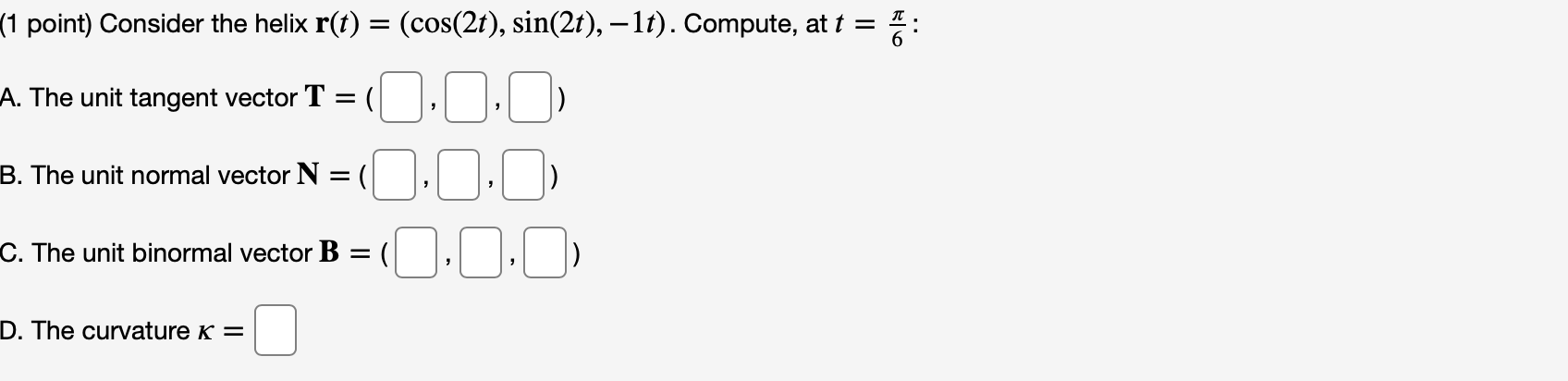 Solved (1 point) Consider the helix | Chegg.com