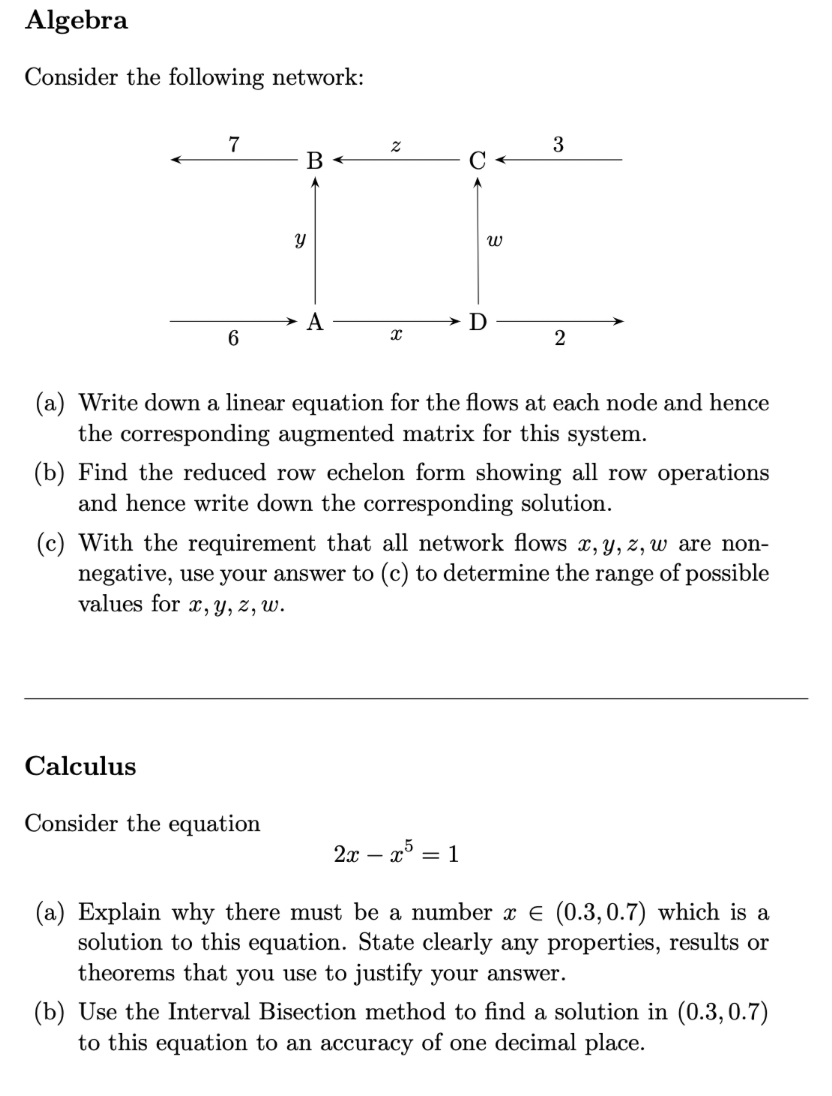 Solved Algebra Consider the following network: 7 2 3 B y W A | Chegg.com