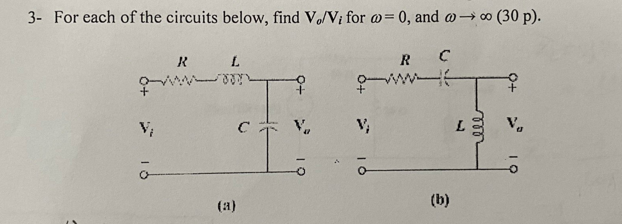Solved 3- ﻿For each of the circuits below, find VoVi ﻿for | Chegg.com