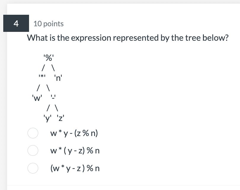 Solved What is the expression represented by the tree below? | Chegg.com