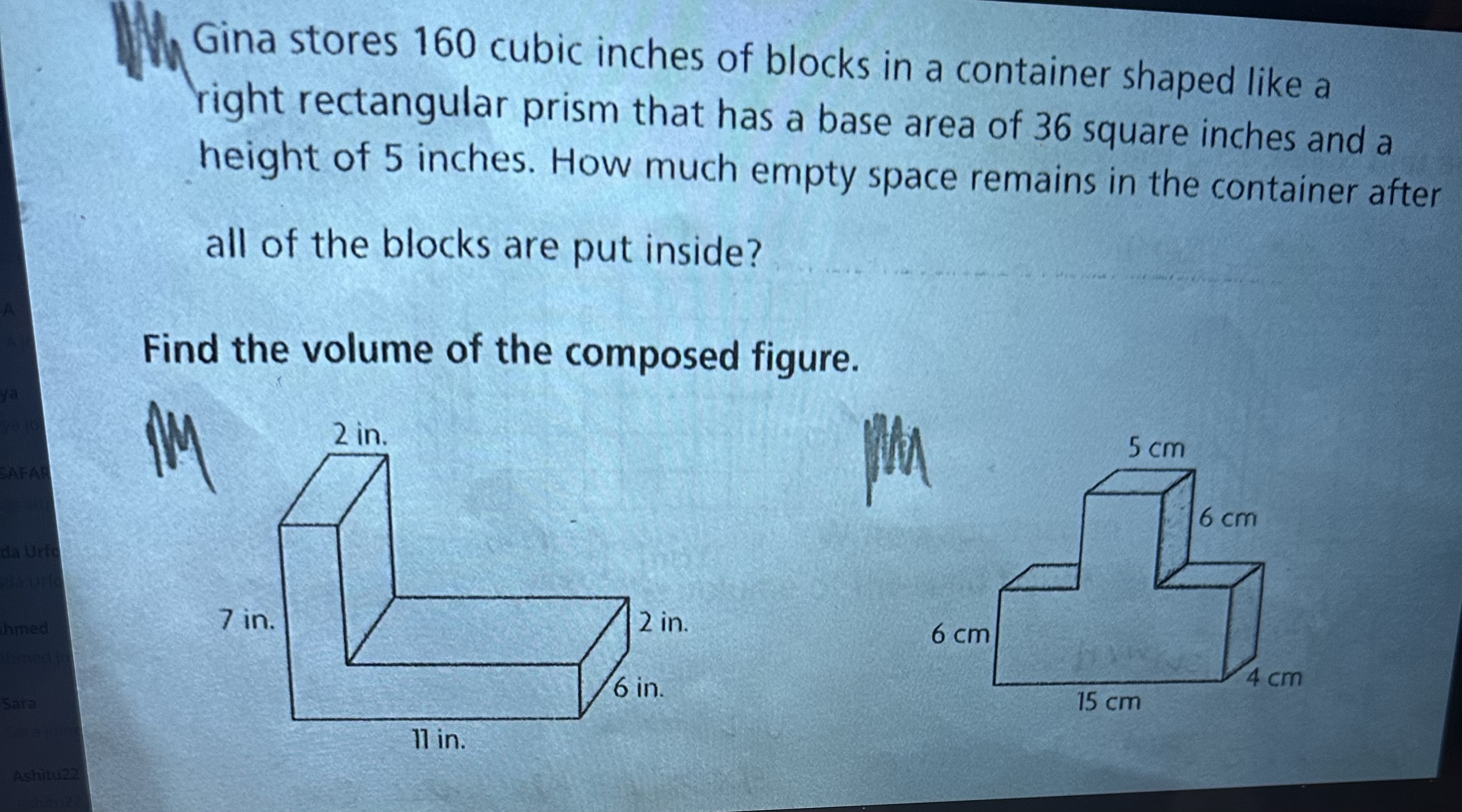 Solved Gina stores 160 cubic inches of blocks in a container | Chegg.com