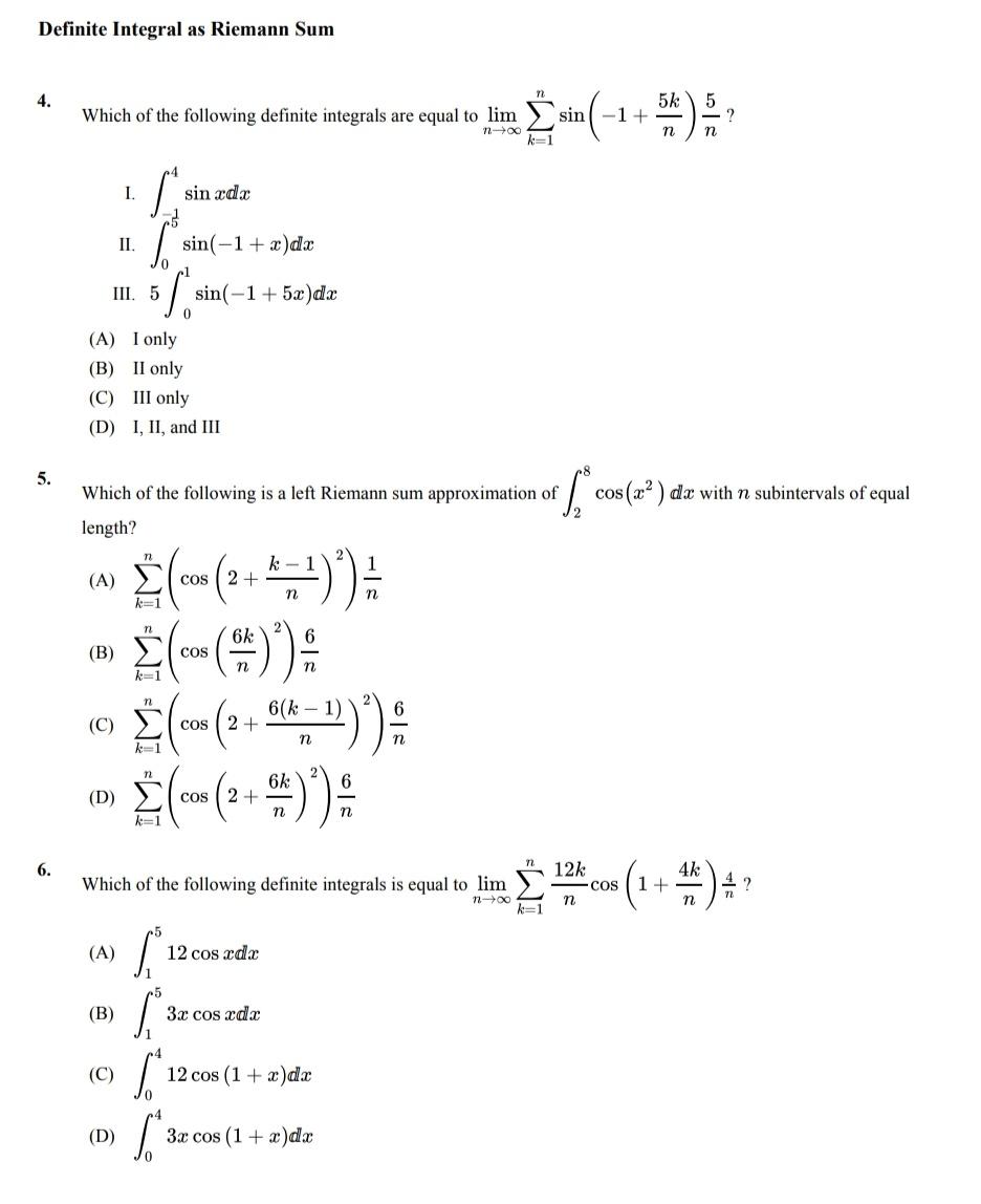 Solved 4. Which of the following definite integrals are | Chegg.com