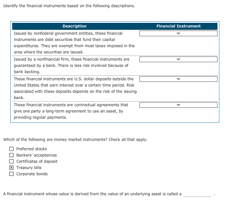 Solved Identify the financial instruments based on the | Chegg.com