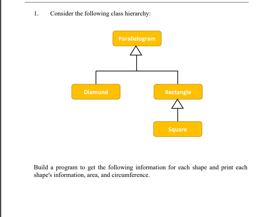 Solved 1. Consider the following class hierarchy: Build a | Chegg.com