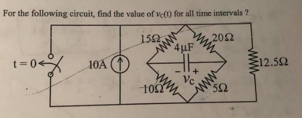 Solved For the following circuit, find the value of vC(t) | Chegg.com