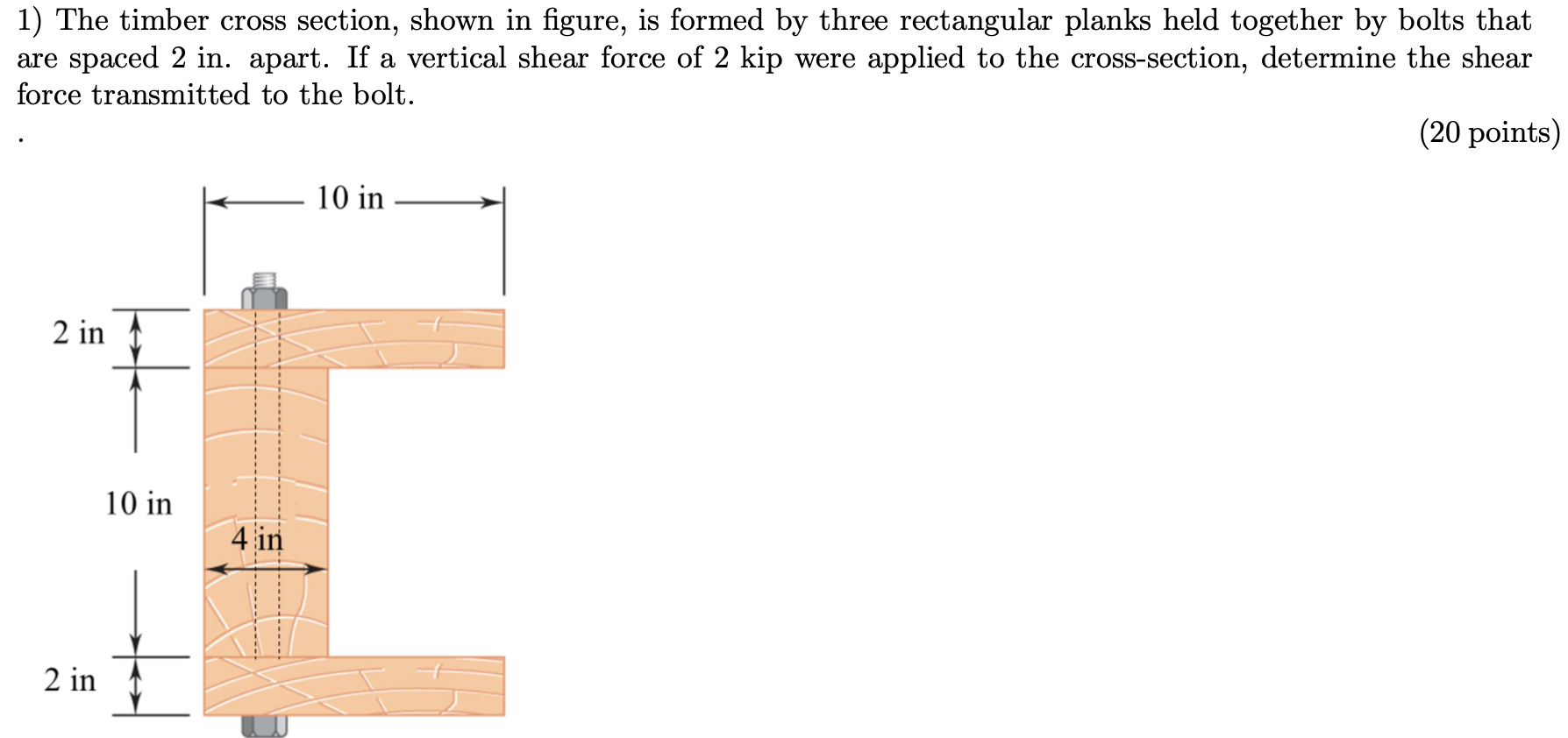 Solved 1) The timber cross section, shown in figure, is | Chegg.com