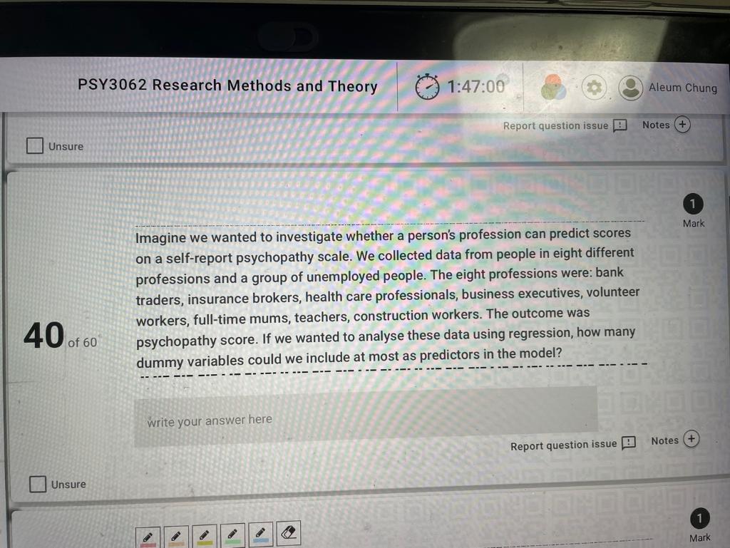 Solved PSY3062 Research Methods and Theory 1:47:00 Aleum | Chegg.com
