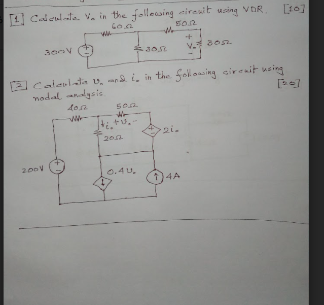 Solved [1o Calculate V. in the following circuit using VDR. | Chegg.com
