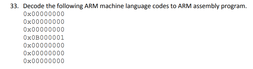 33. Decode the following ARM machine language codes | Chegg.com
