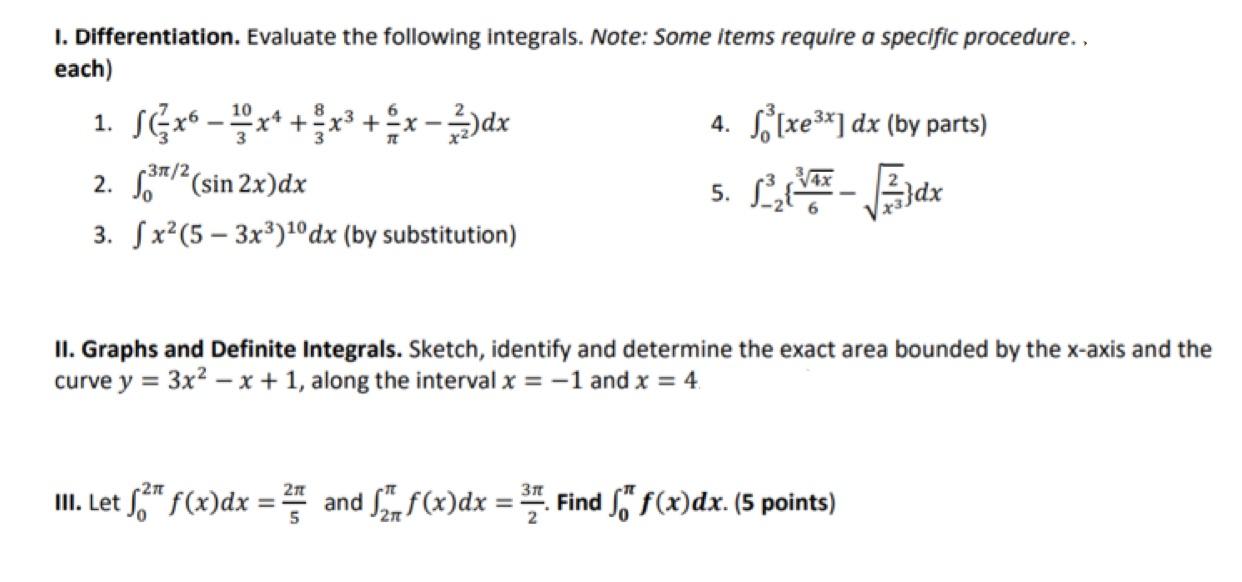 Solved 10 I. Differentiation. Evaluate the following | Chegg.com