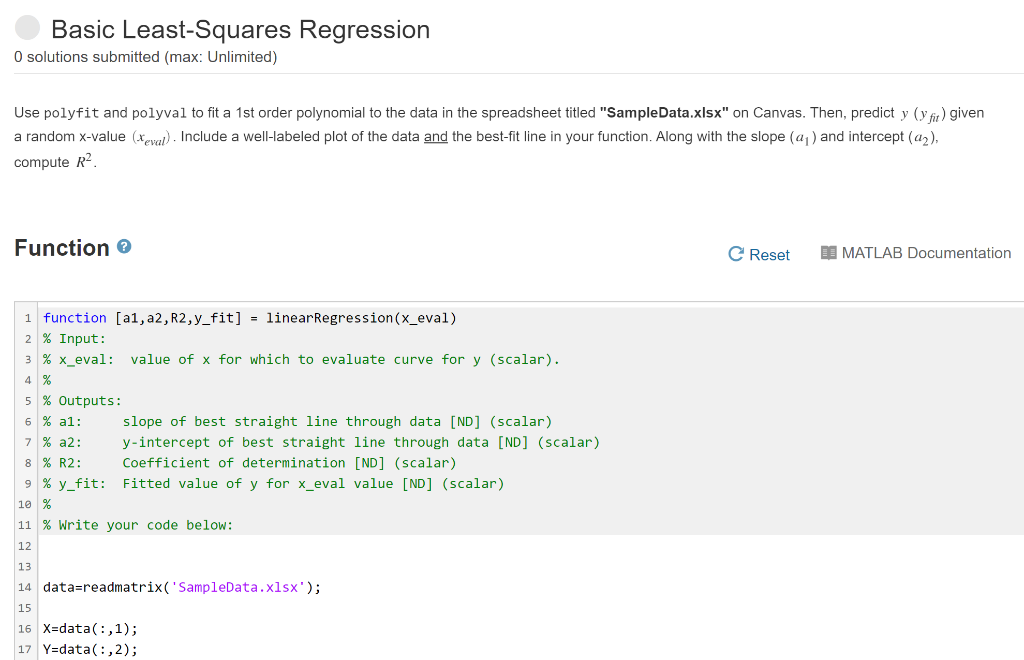 Solved Basic Least-Squares Regression O solutions submitted | Chegg.com