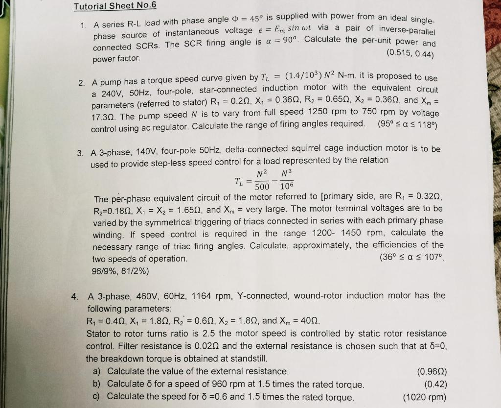 Solved 1. A series R-L load with phase angle Φ=45∘ is | Chegg.com
