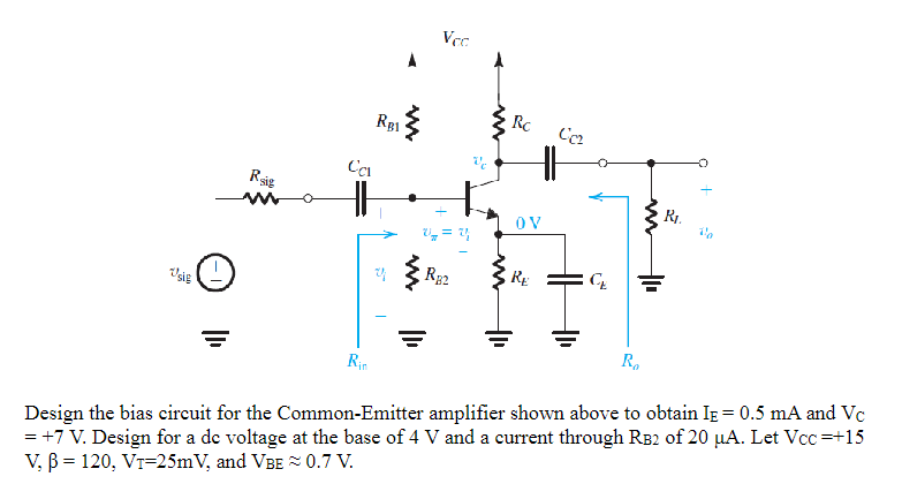 Solved a) Specify the values of RB1, RB2, RE, and RC. b) | Chegg.com