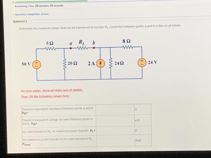 Solved Remaining Time: 29 minutes. 02 seconds Question | Chegg.com