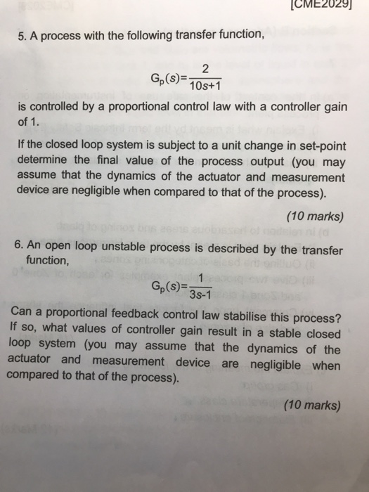 Solved CME2029 5. A process with the following transfer | Chegg.com
