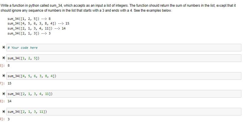 Solved Write a function in python called sum_34, which | Chegg.com