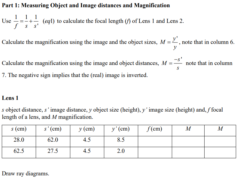 Solved Part 1: Measuring Object and Image distances and | Chegg.com