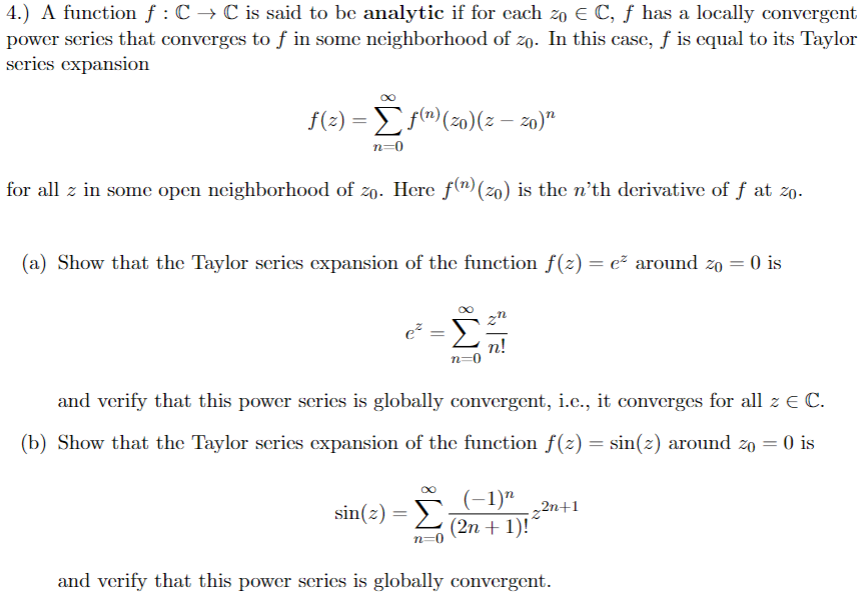 4.) A function f:C→C is said to be analytic if for | Chegg.com