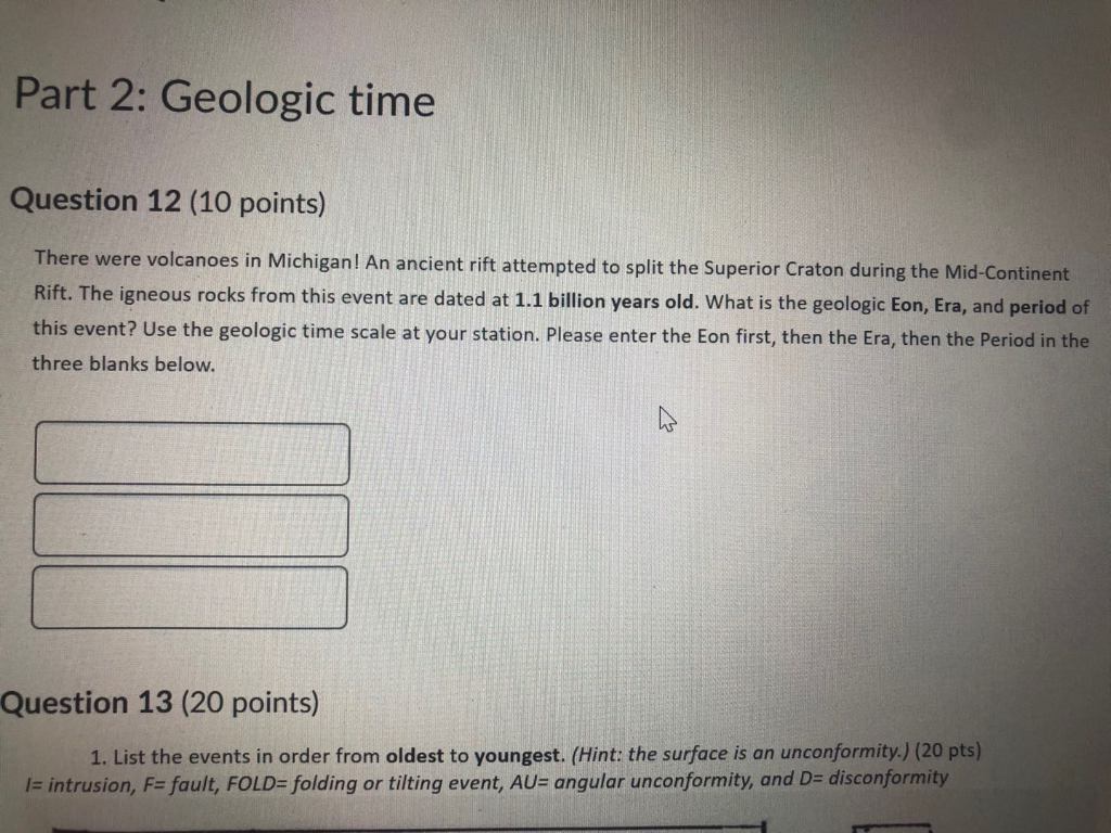 Solved Part 2: Geologic time Question 12 (10 points) There | Chegg.com
