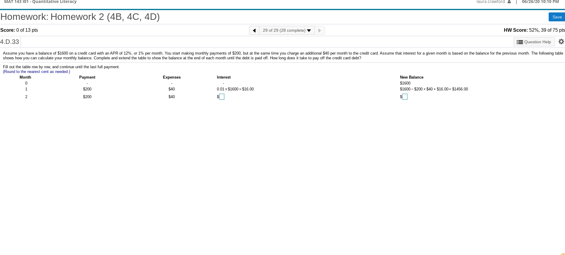 Solved MAT 143 101 - Quantitative Literacy laura crawford • | Chegg.com
