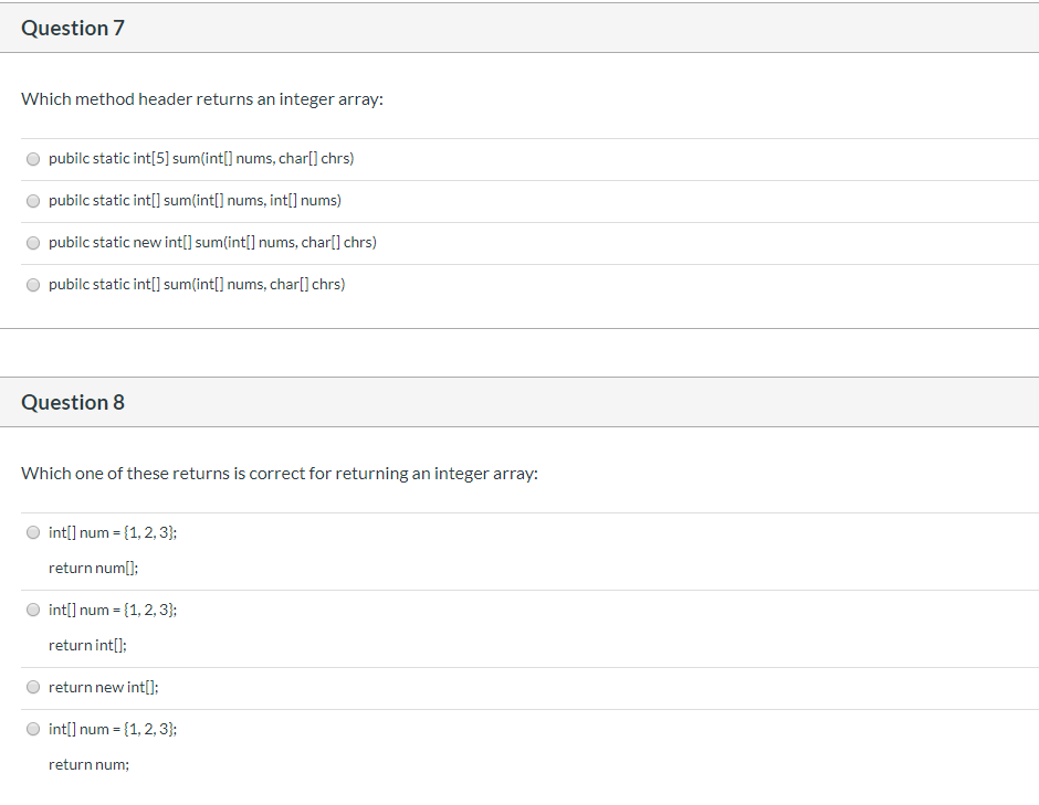 Solved Question 7 Which method header returns an integer | Chegg.com