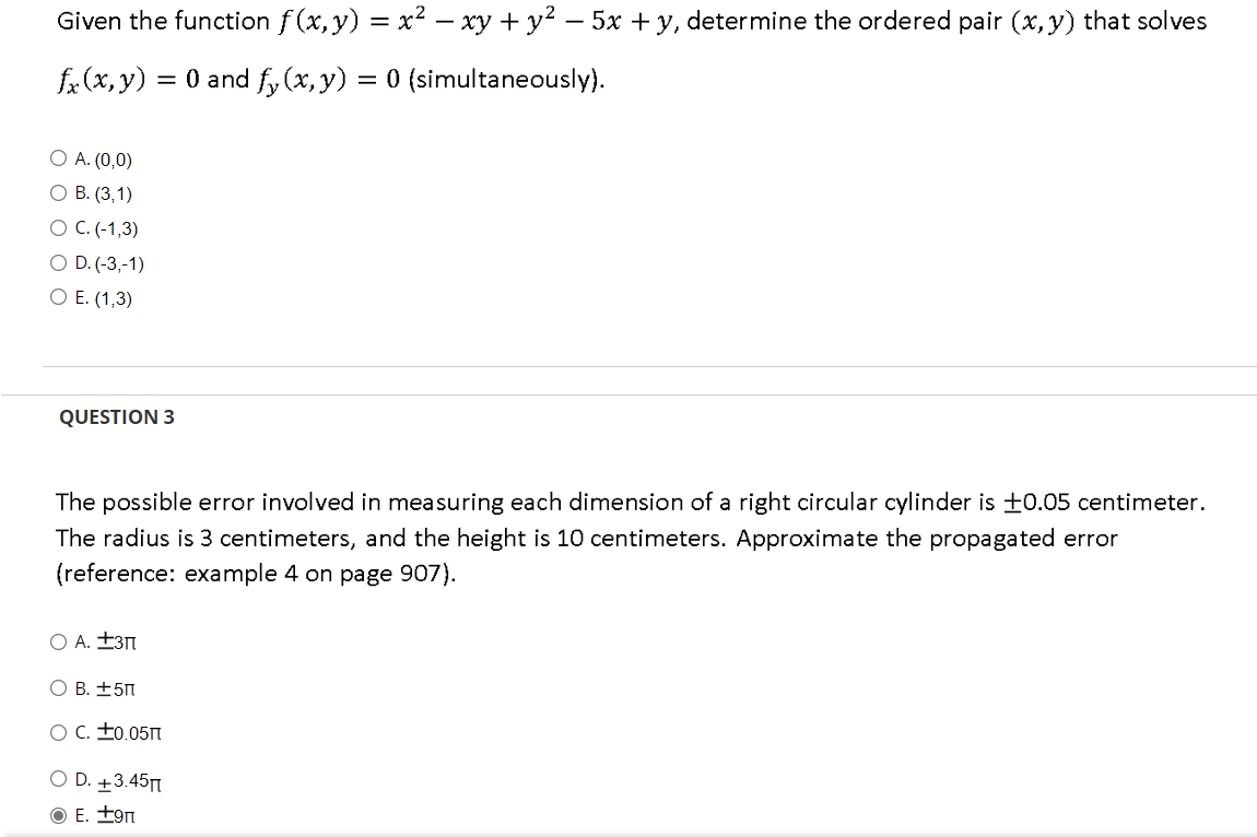 Solved Given the function f(x,y) = x2 – xy + y2 – 5x + y, | Chegg.com