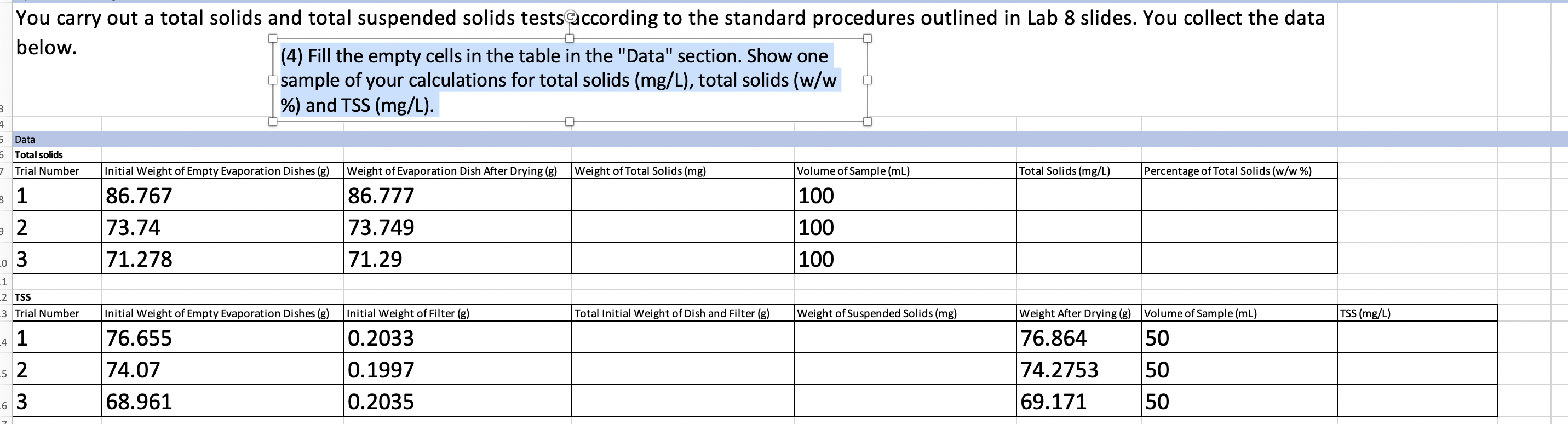 Solved You carry out a total solids and total suspended | Chegg.com