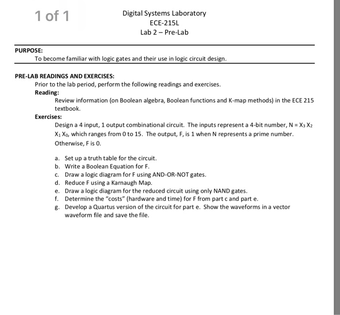 Solved 1 of 1 Digital Systems Laboratory ECE-215L Lab 2 | Chegg.com