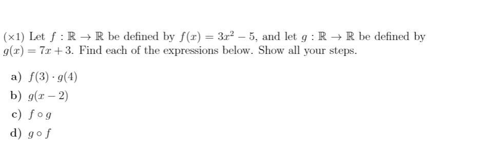 Solved (x1) Let f:RR be defined by f(1) = 3x2 – 5, and let | Chegg.com