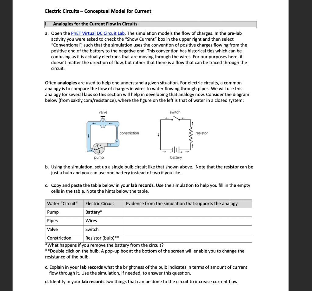 Electric Circuits - Conceptual Model for Current I. | Chegg.com