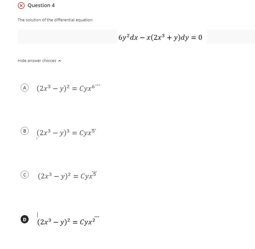 Solved Question 4 The solution of the differential equation | Chegg.com