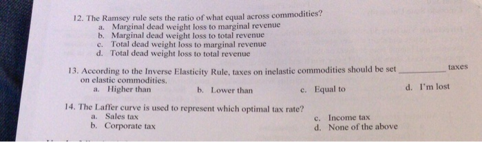 Solved 12. The Ramsey rule sets the ratio of what equal | Chegg.com
