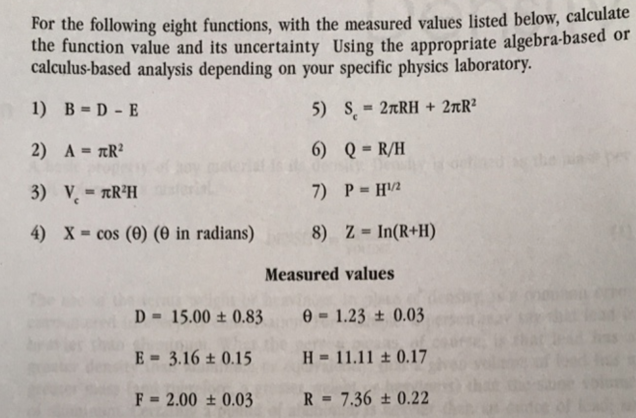 Solved For the following eight functions, with the measured | Chegg.com