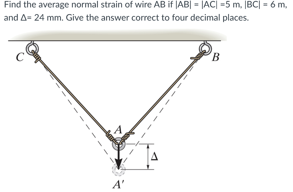 Solved Find the average normal strain of wire AB if |AB| = | Chegg.com