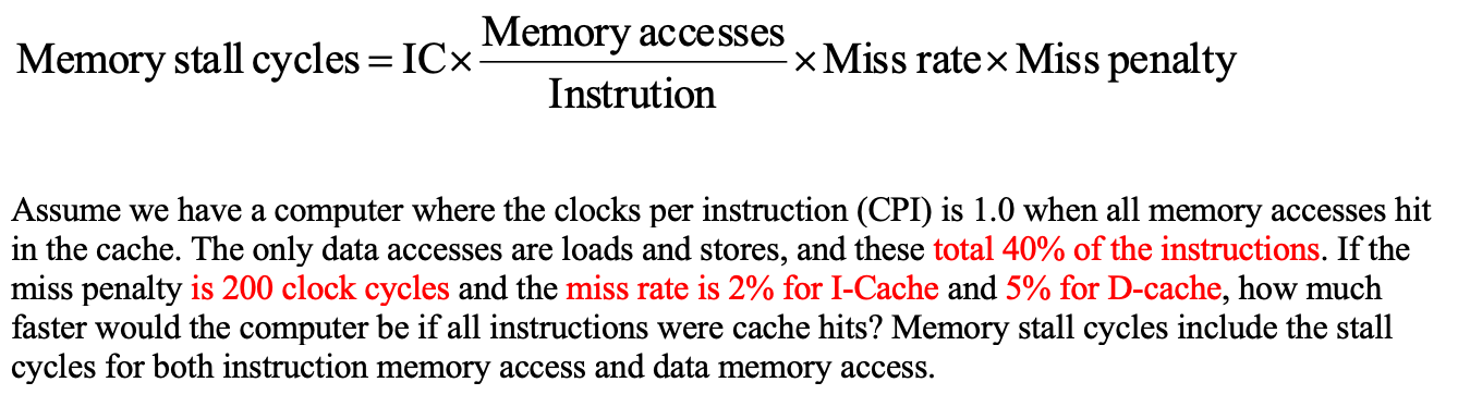 Solved Memory accesses Memory stall cycles = ICx™- x Miss | Chegg.com