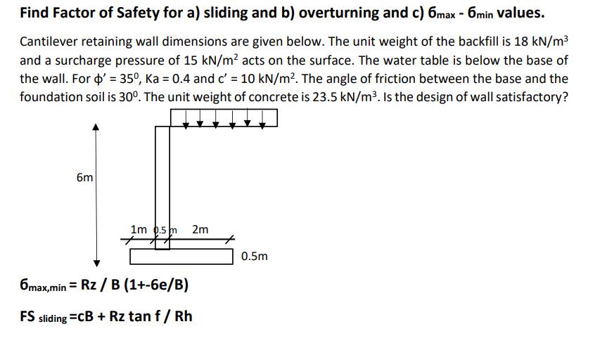 Solved Find Factor of Safety for a) ﻿sliding and b) | Chegg.com