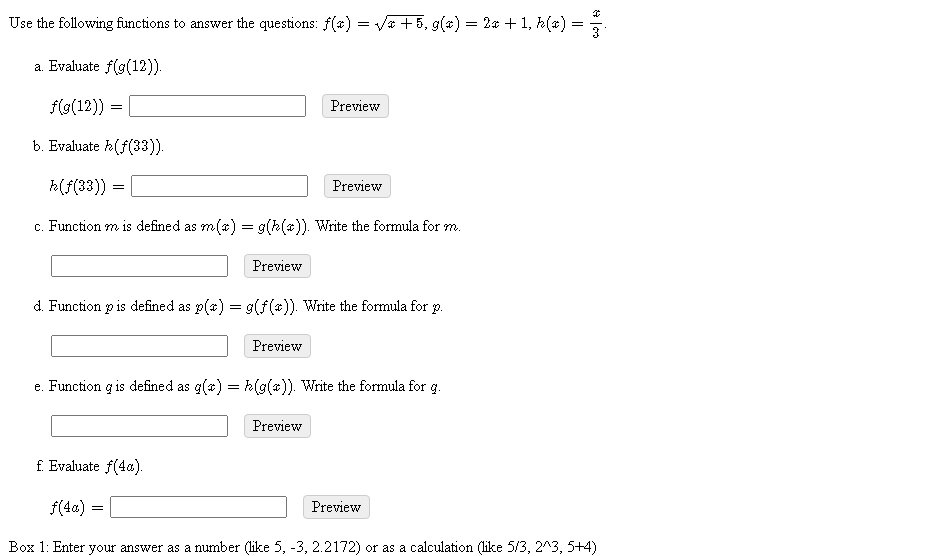 Solved Use the following functions to answer the questions: | Chegg.com