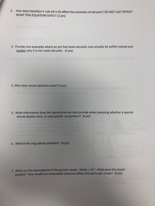 Solved 2. How does Hamilton's rule (rb-c>0) affect the | Chegg.com
