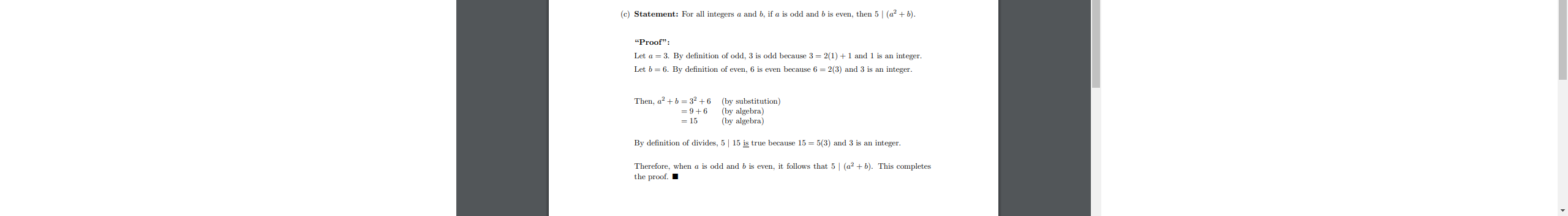 Solved (c) Statement: For all integers a and b, if a is odd | Chegg.com