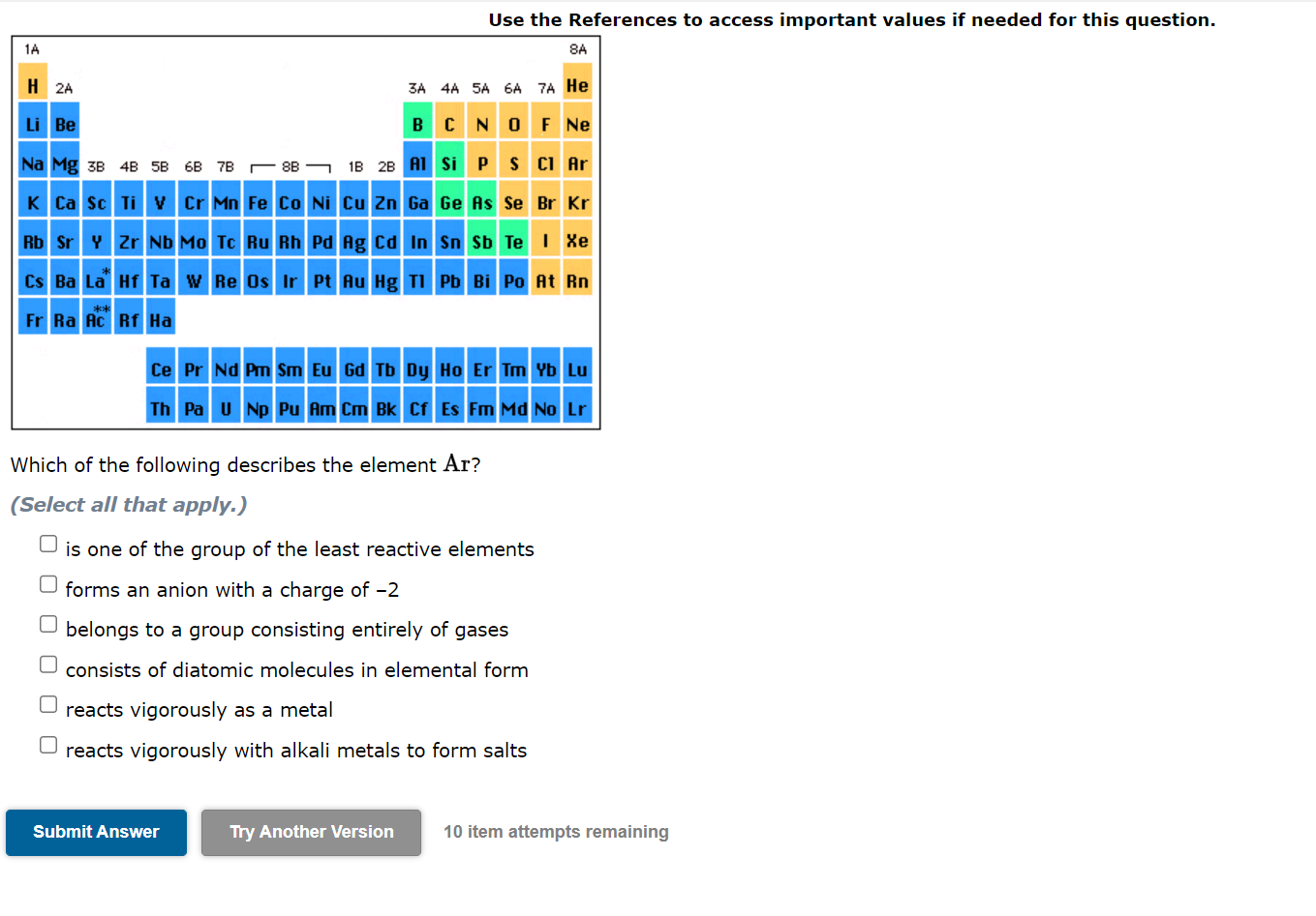 Solved Which of the following describes the element Ar? | Chegg.com