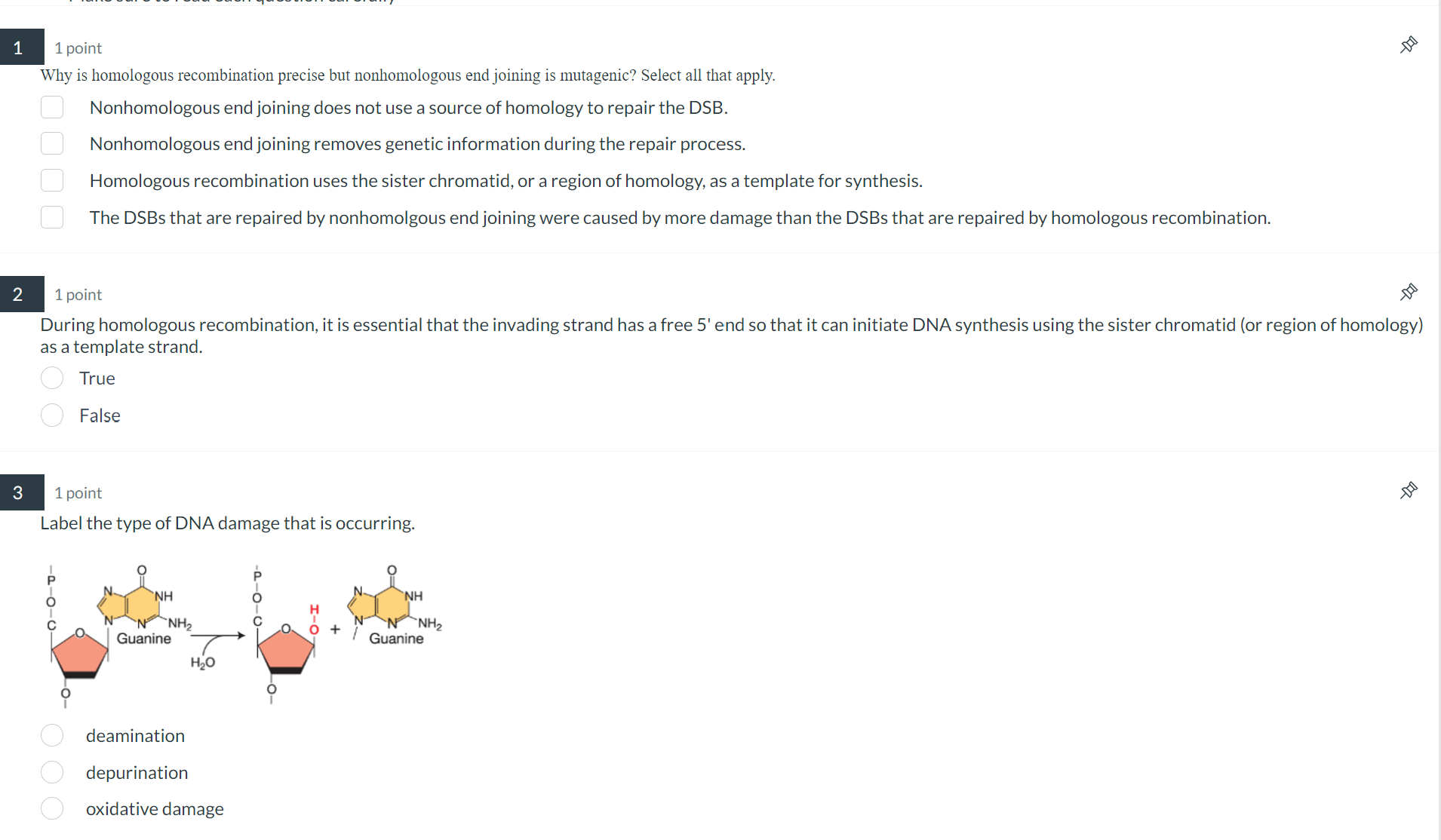 Solved 1 point Why is homologous recombination precise but | Chegg.com