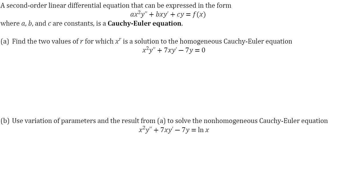 Solved A second-order linear differential equation that can | Chegg.com