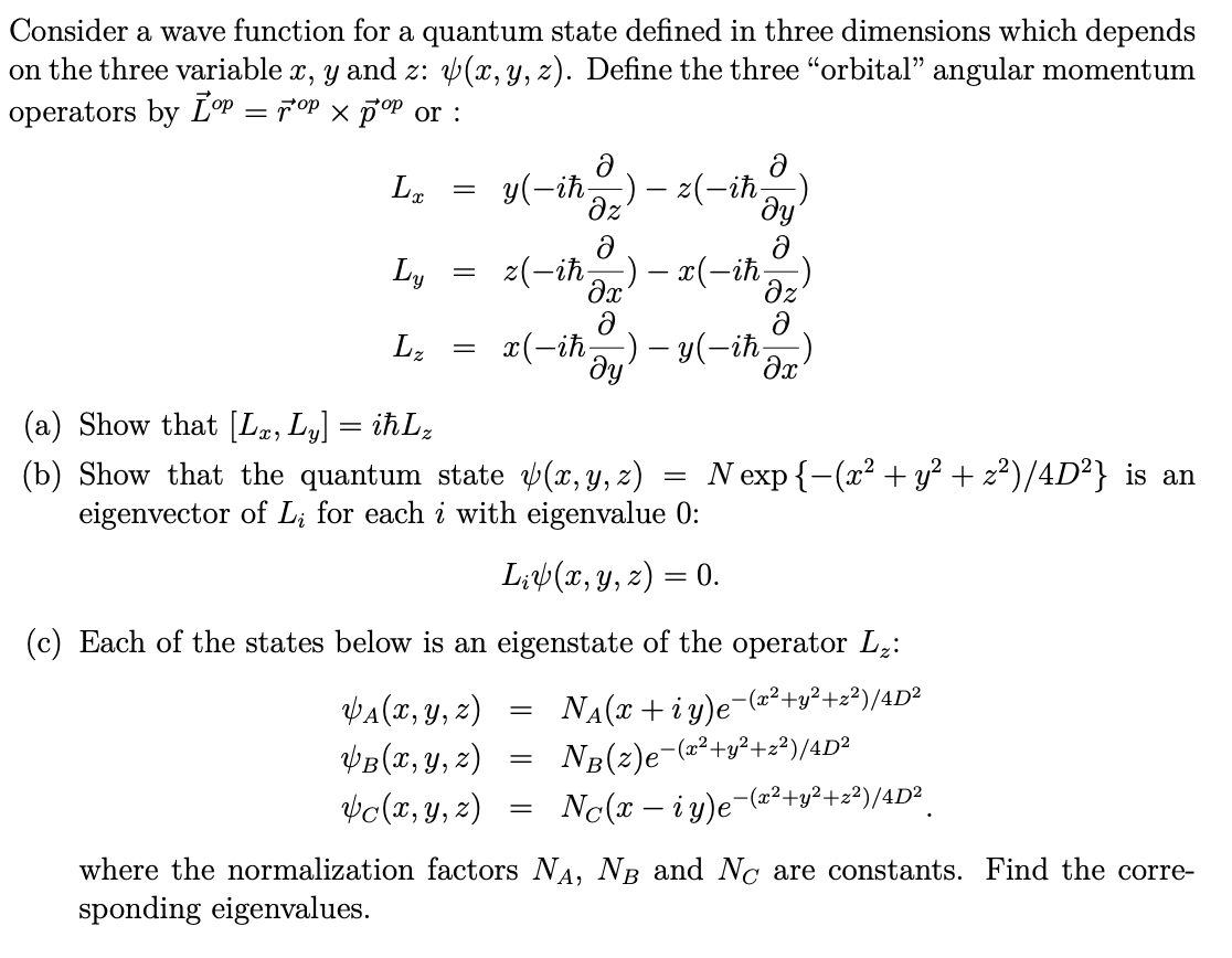 Consider a wave function for a quantum state defined | Chegg.com